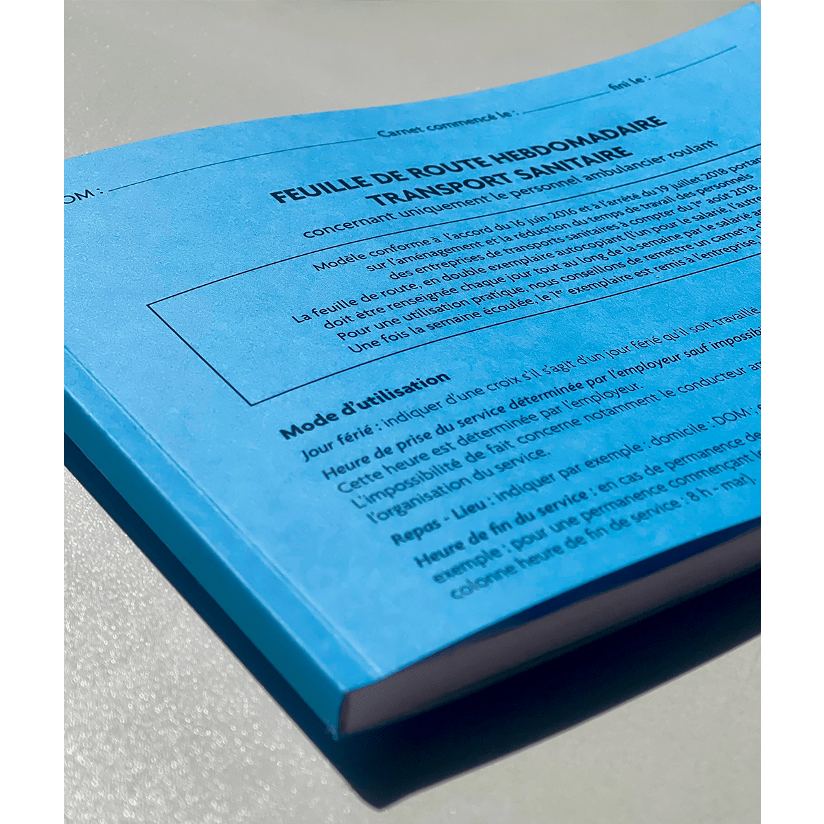 Carnet feuilles de route hebdomadaire - Transport Sanitaire | PLA Secours
